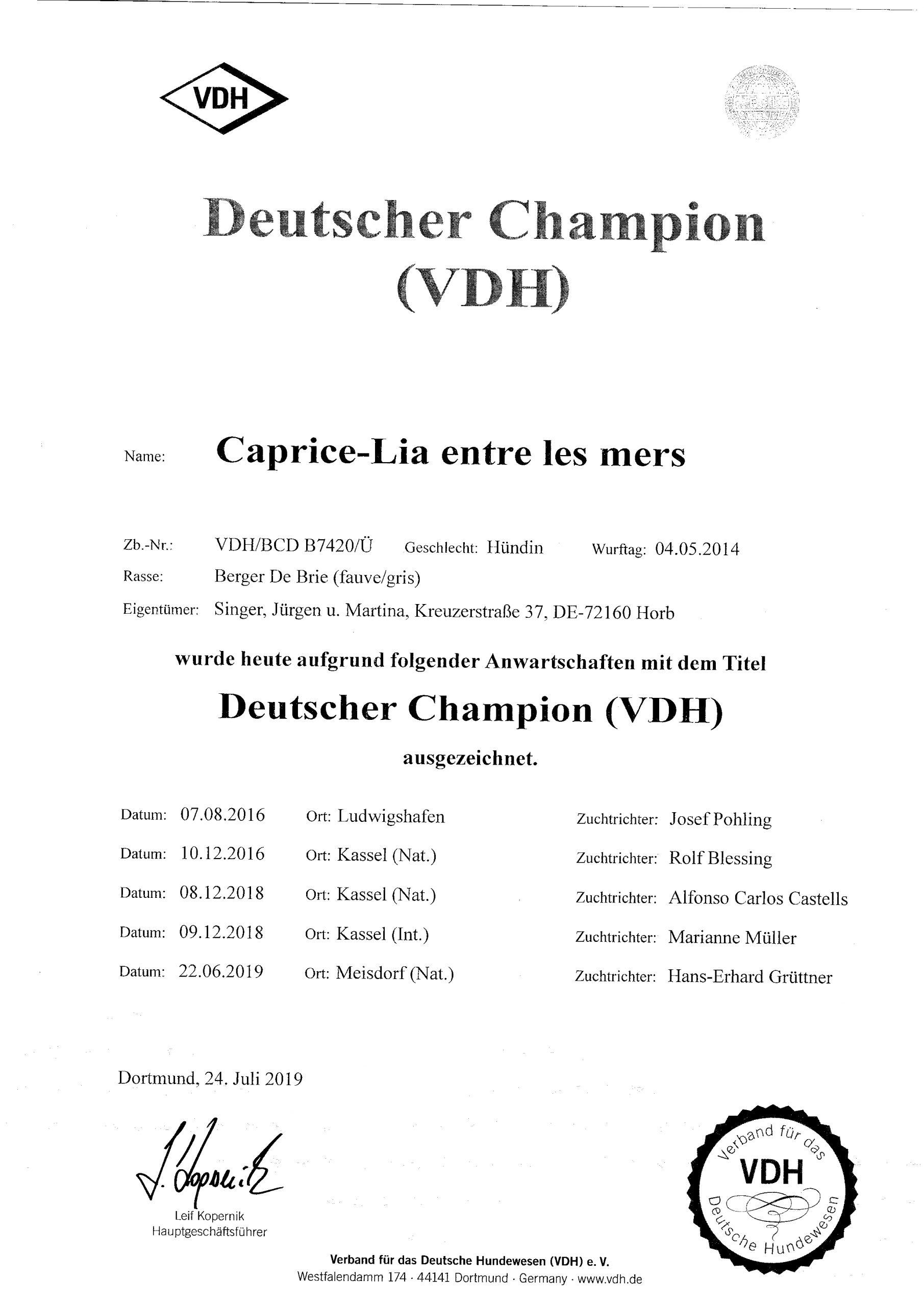 Lia ist Deutscher Champion VDH - Briards vom Schurkenturm